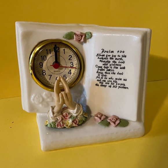 Accents | Psalm 10 Porcelain Clock Quartz Praying Hands Bible Clock ...